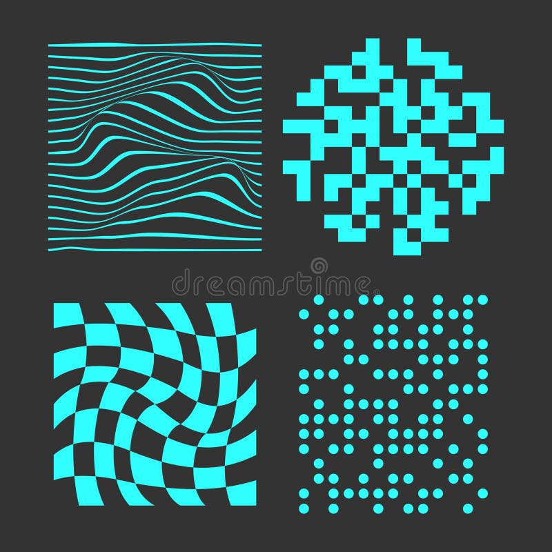 Set of Abstract Y2k Backgrounds. Optical Illusion of Distorted Stripes, Relief Background Stock ...