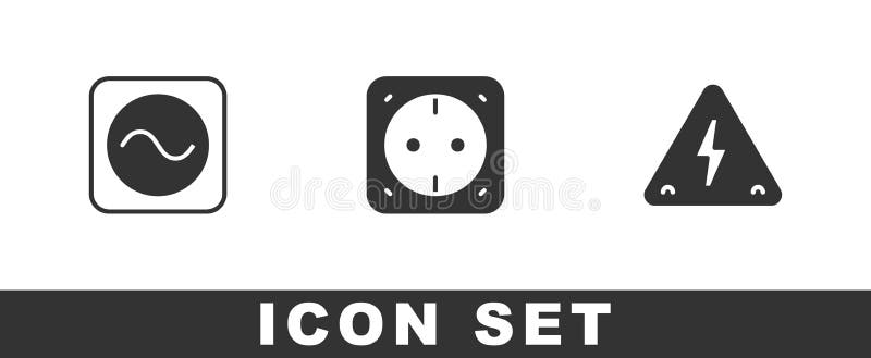 Set AC Voltage Source, Electrical Outlet and High Icon. Vector Stock ...