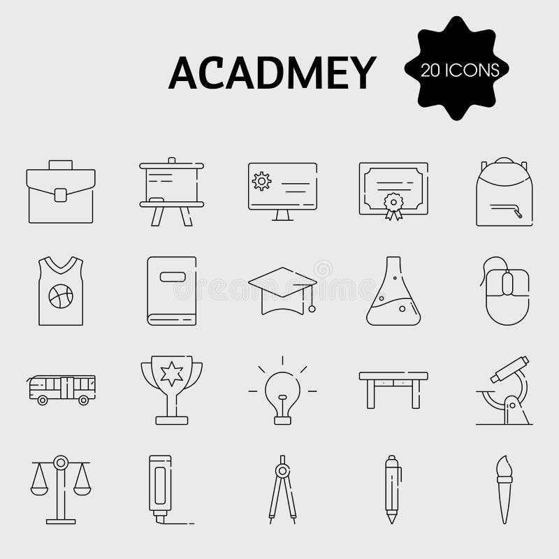 Set of Academy 20 Icons in Line Stock Illustration - Illustration of ...
