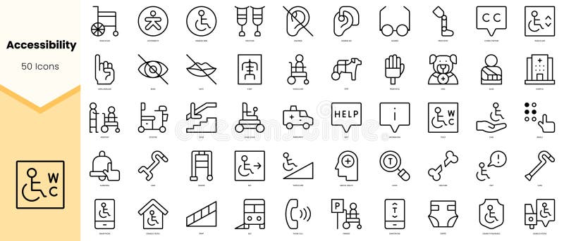 Set of Accessibility Icons. Simple Line Art Style Icons Pack Stock ...