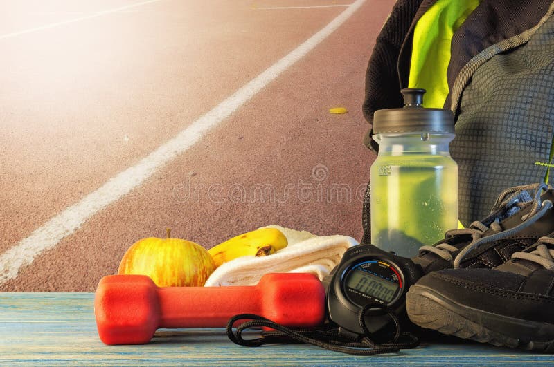 A Set of Accessories for Running Training at the Stadium Stock Image ...