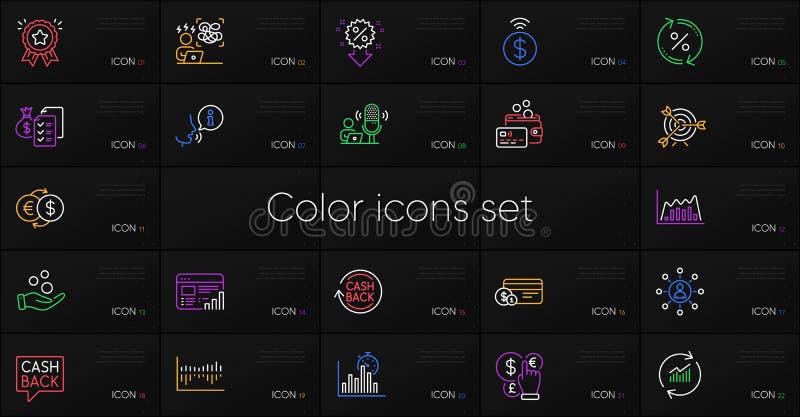 Set of Accounting Wealth, Column Diagram and Money Exchange Line Icons ...