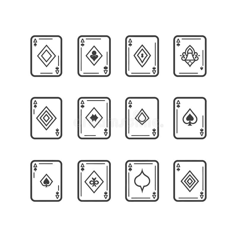 Twelve Ace Playing Cards Suits, Black and White Vector Illustration ...