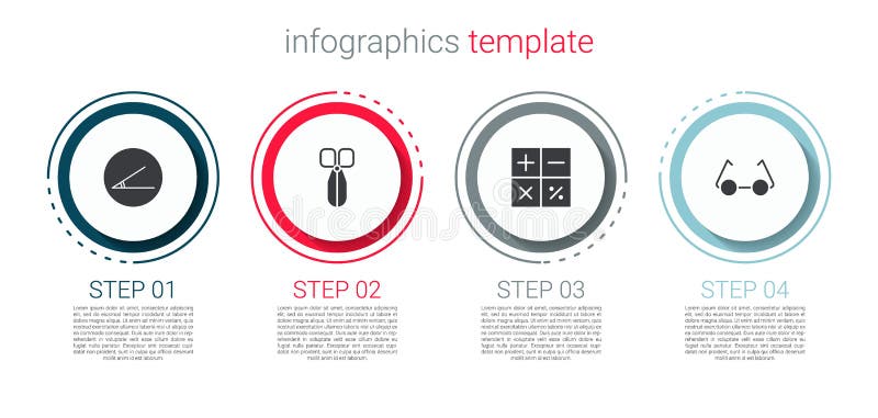 Set Acute Angle, Scissors, Calculator and Glasses. Business Infographic ...