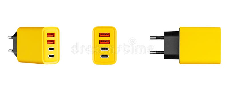 Set Adapter for Charger with USB and Type C Connector, Yellow, on ...