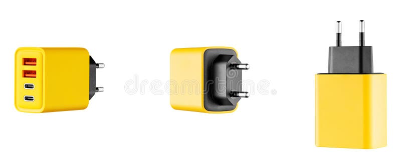 Set Adapter for Charger with USB and Type C Connector, Yellow, on ...