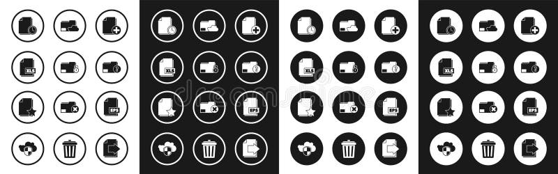 Set Add New File, Folder and Lock, XLS Document, Document with Clock ... Set Add New File, Folder and Lock, XLS Document, Document with Clock ...
