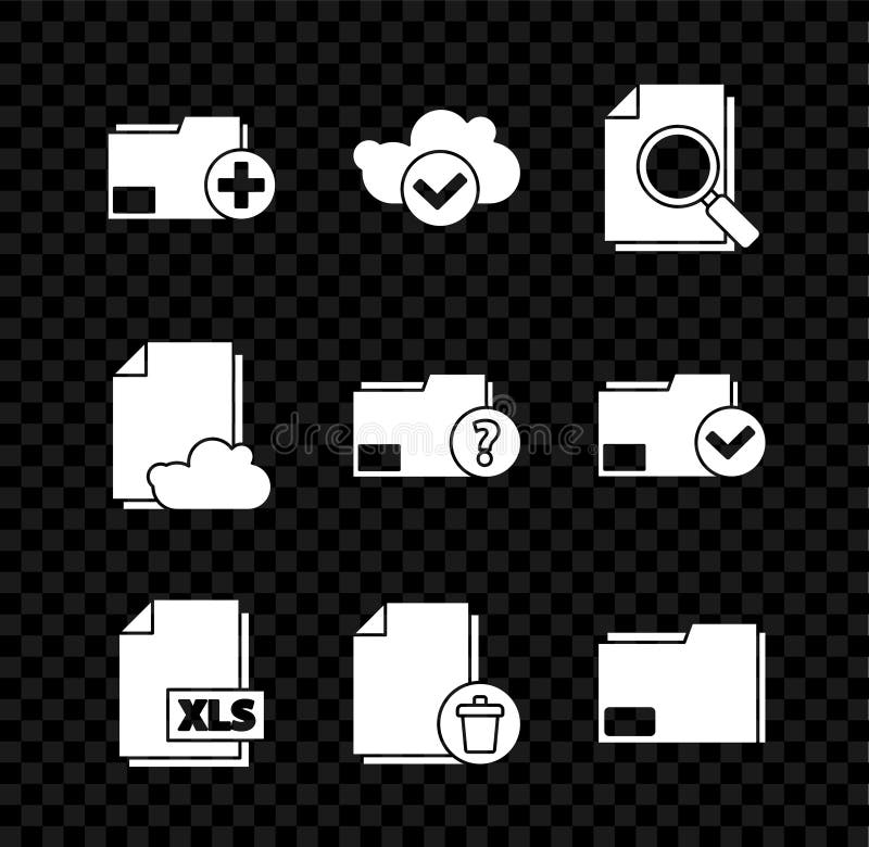 Set Add New Folder, Cloud Download and Document Folder with Clock. White Square Button Stock ...