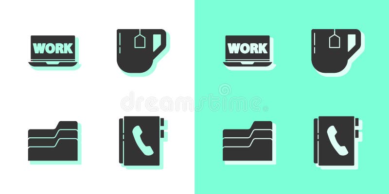 Set Address Book, Laptop with Text Work, Document Folder and Cup of Tea ...