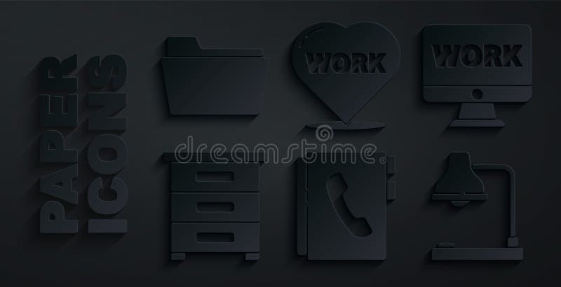 Set Address Book, Monitor with Text Work, Drawer Documents, Table Lamp ...