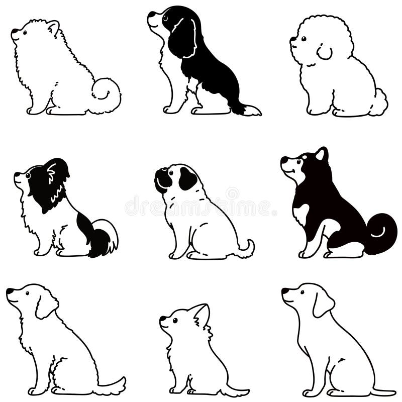 Set of Adorable Dogs` Faces Flat Colored Stock Vector - Illustration of ...