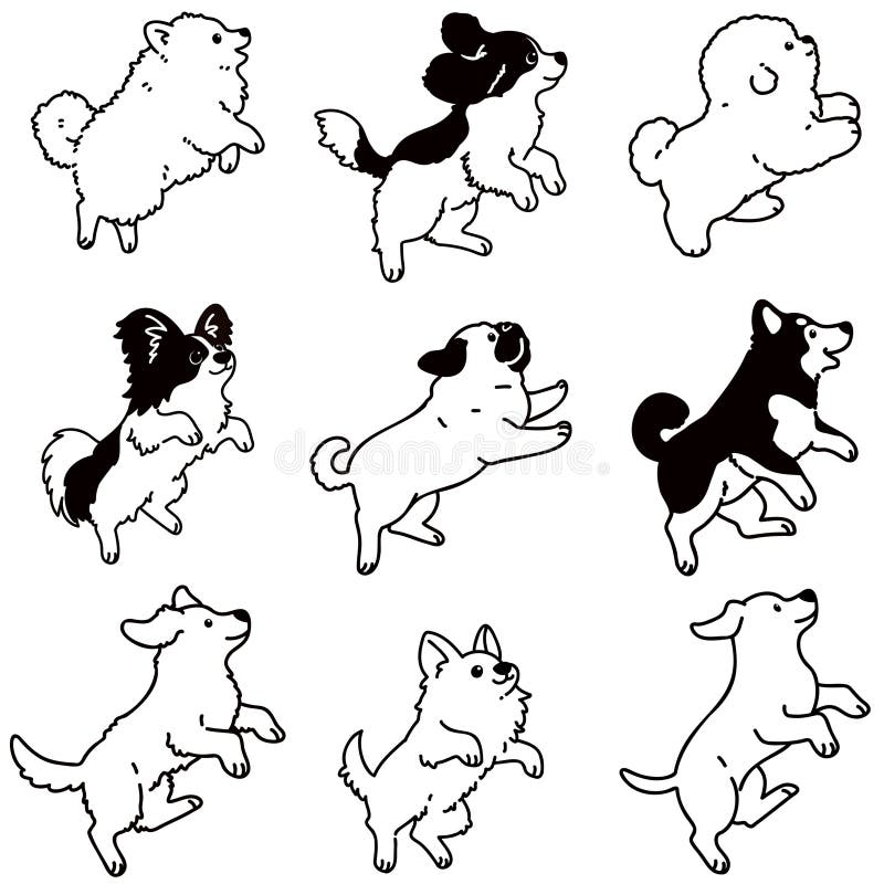 Set of Adorable and Simple Dogs Jumping Illustrations with only ...