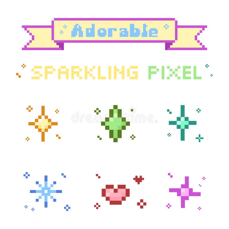Set of Adorable Sparkle Pixel 8 Bit Style Stock Vector - Illustration ...