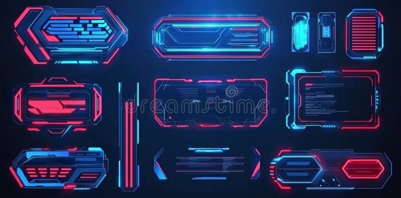 A Set of Advanced HUD Elements in Red and Blue, Showcasing Diverse ...