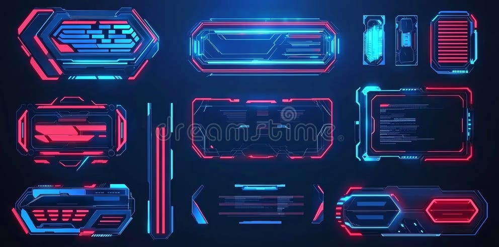 A Set of Advanced HUD Elements in Red and Blue, Showcasing Diverse ...