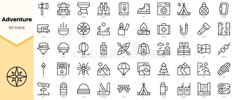 Set of Adventure Icons. Simple Line Art Style Icons Pack Stock Vector ...
