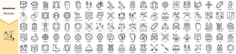 Set of Adventure Icons. Simple Line Art Style Icons Pack Stock Vector ...