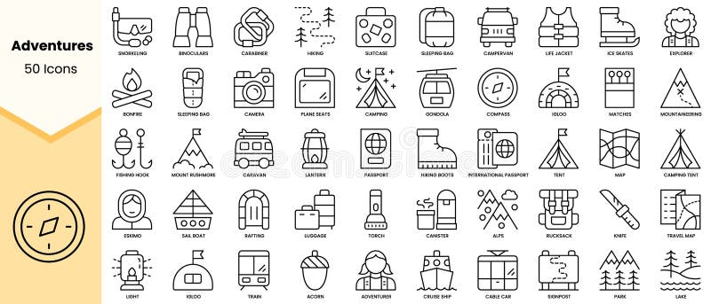 Set of Adventures Icons. Simple Line Art Style Icons Pack Stock Vector ...