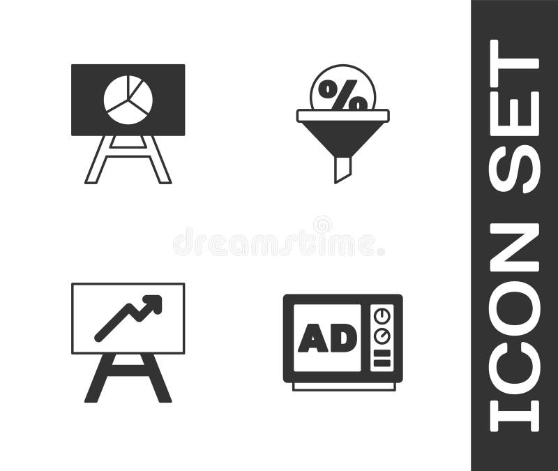 Set Advertising, Board with Graph Chart, and Lead Management Icon ...