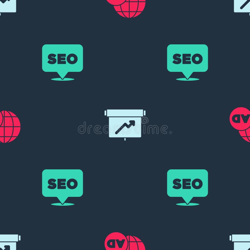 Set Advertising, Board with Graph Chart and SEO Optimization on Seamless Pattern. Vector Stock ...