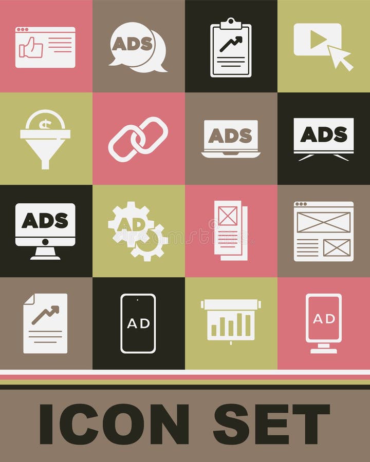 Set Advertising, Browser Window, Clipboard with Graph Chart, Chain Link ... Set Advertising, Browser Window, Clipboard with Graph Chart, Chain Link ...