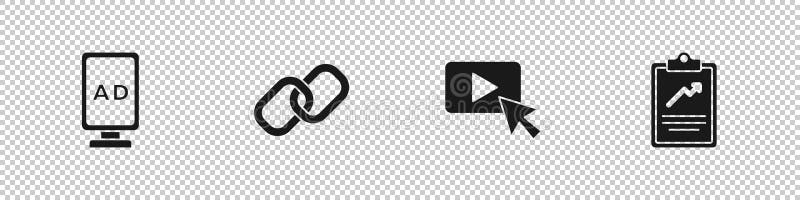 Set Advertising, Chain Link, and Clipboard with Graph Chart Icon ...