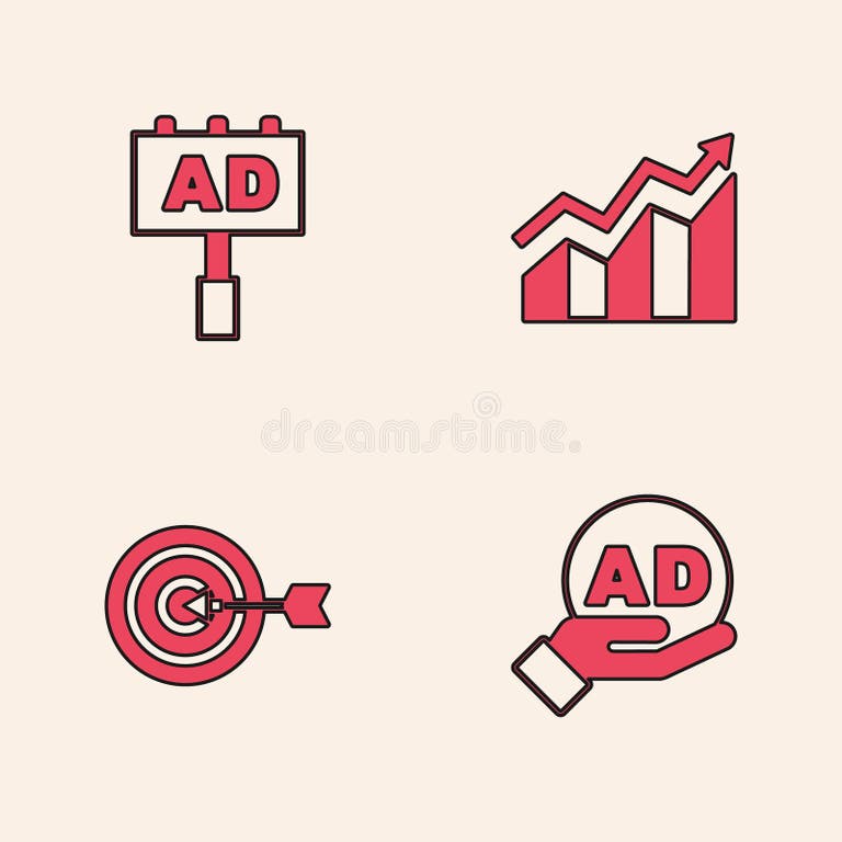Set Advertising, , Financial Growth Increase and Target Icon. Vector ...