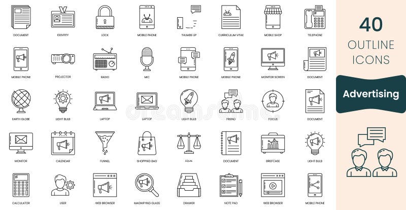Set of Advertising Icons. Thin Outline Icons Pack Stock Illustration ...