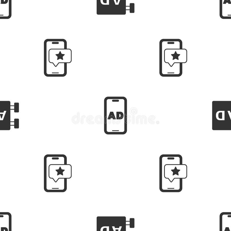 Set Advertising, and Mobile with Review Rating on Seamless Pattern ...