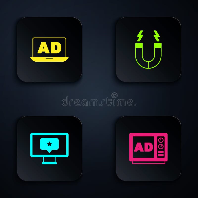 Set Advertising, , Monitor with Star and Magnet. Black Square Button ...