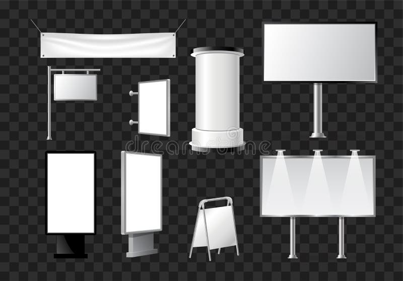 Set of Advertising Pillars, Columns, Pennants - Modern Vector Objects ...