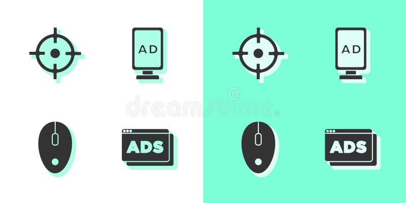 Set Advertising, Target Sport, Computer Mouse and Icon. Vector Stock ...