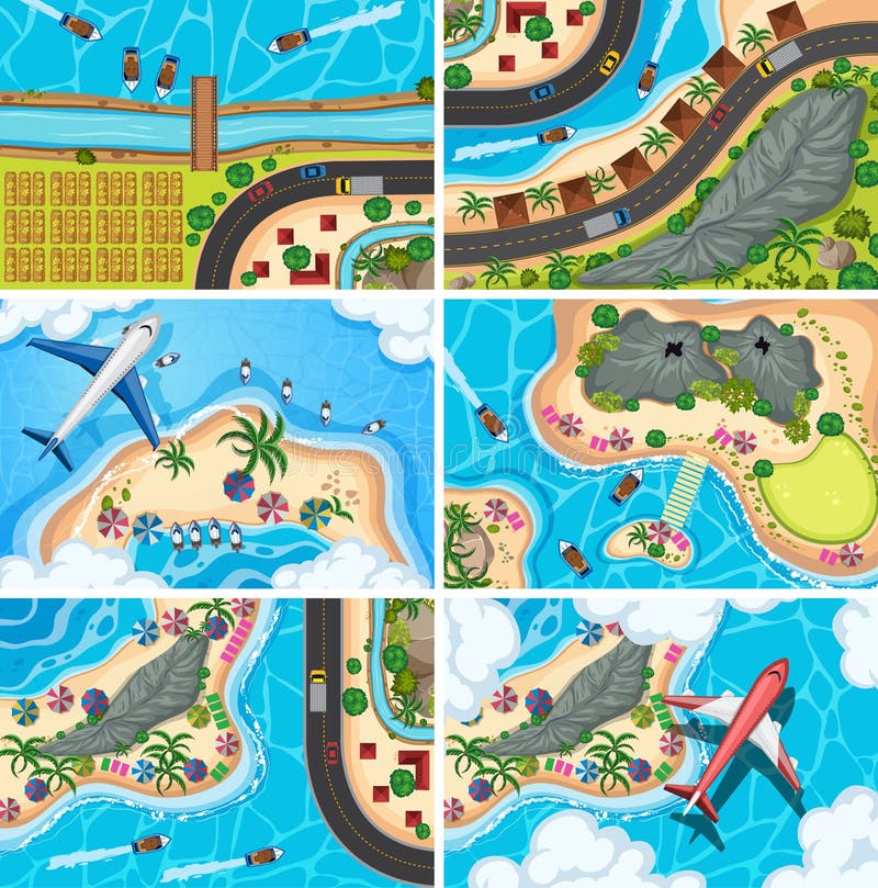 Set of aerial view scenes stock vector. Illustration of design - 153779631
