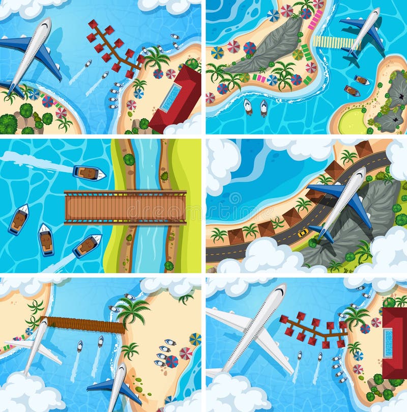 Set of aerial view scenes stock vector. Illustration of view - 156410707
