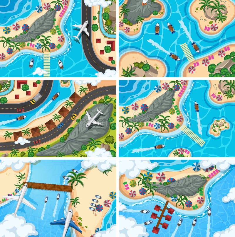 Set of aerial view scenes stock vector. Illustration of graphic - 156410988
