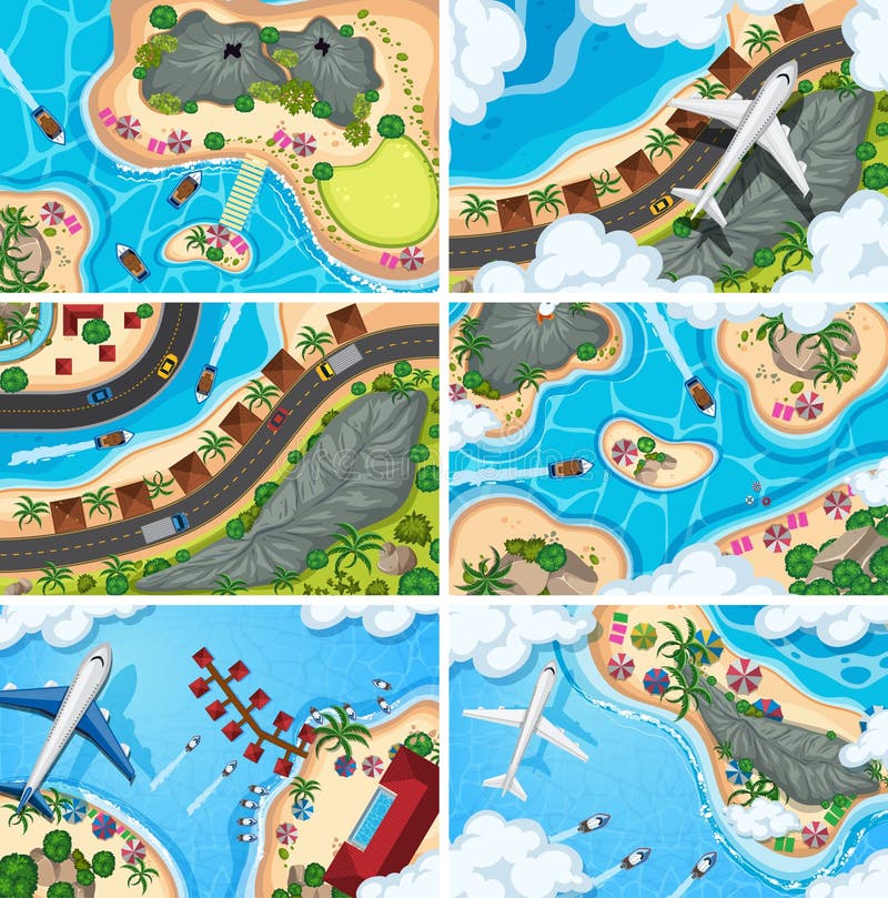 Set of aerial view scenes stock vector. Illustration of design - 162213910