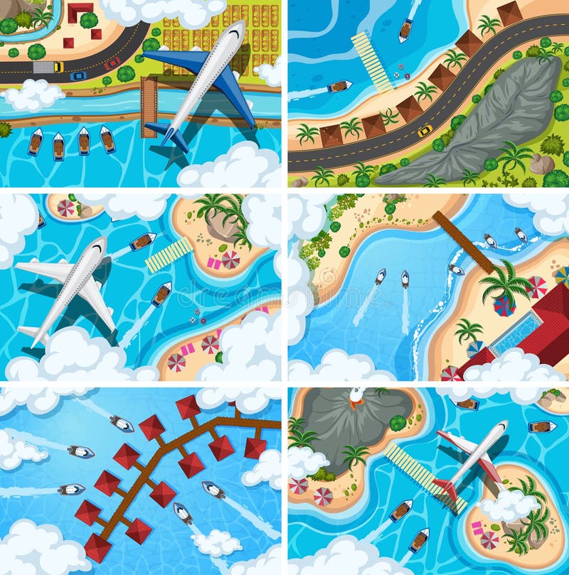 Set of aerial view scenes stock vector. Illustration of clipart - 167972201