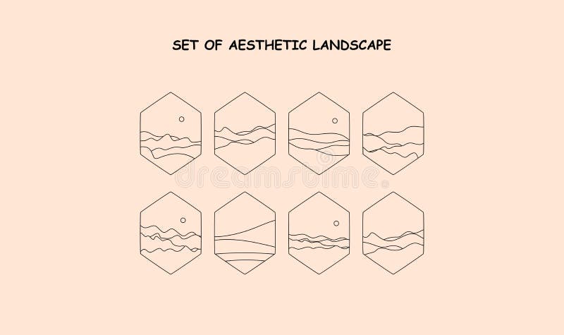 Set of Aesthetic Landscape. Abstract Line Landscape Stock Vector ...