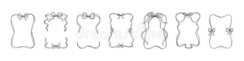 Set of Aesthetic Ribbon Scroll Rectangle Frames. Cute Line Doodle ...