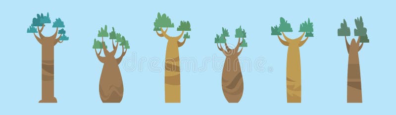 Set of Africa Tree Cartoon Icon Design Template with Various Models ...