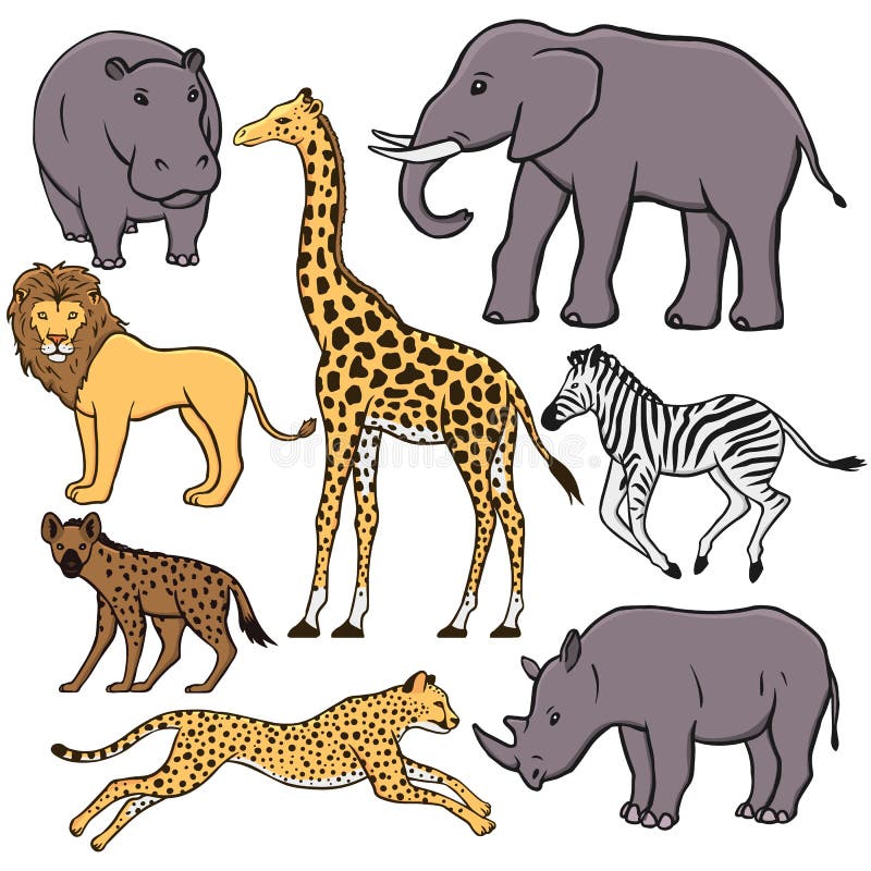 Set of African Animals Silhouettes Stock Vector - Illustration of drawn ...