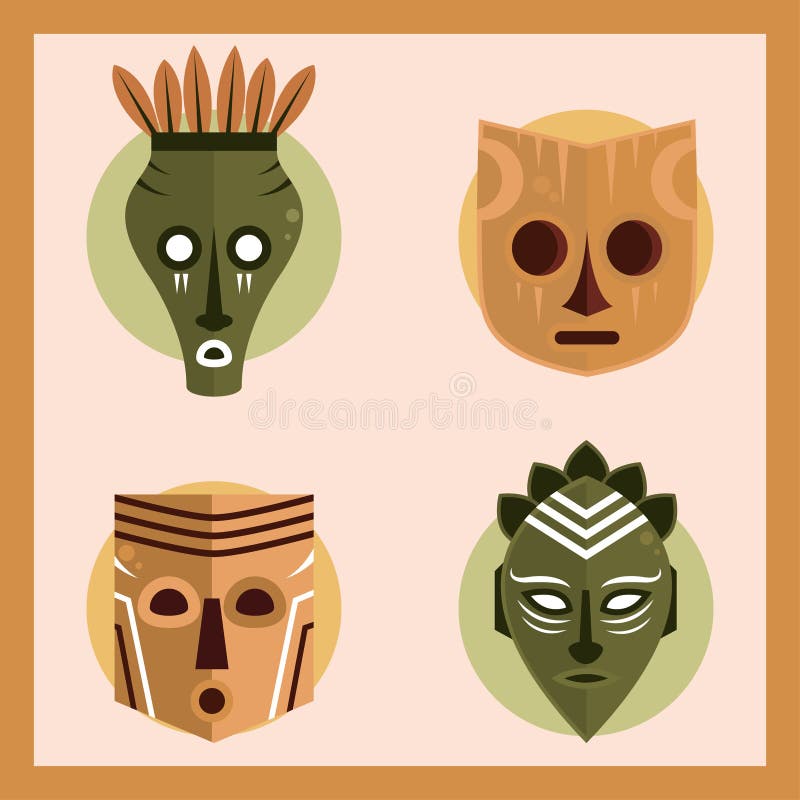 Set of african mask stock vector. Illustration of cartoon - 246808478