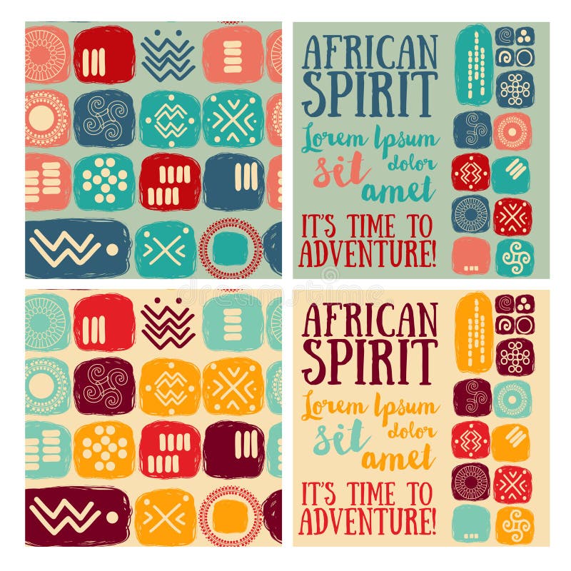 Set of `african Spirit` Banners and Ethnic Seamless Patterns Stock ...