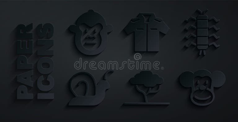 Set African Tree, Centipede Insect, Snail, Monkey, Shirt and Icon ...