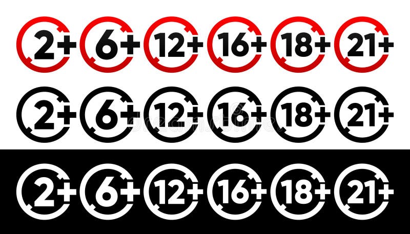 Set of Age Restriction Signs. Age Limit Concept. Warning or Recommended ...