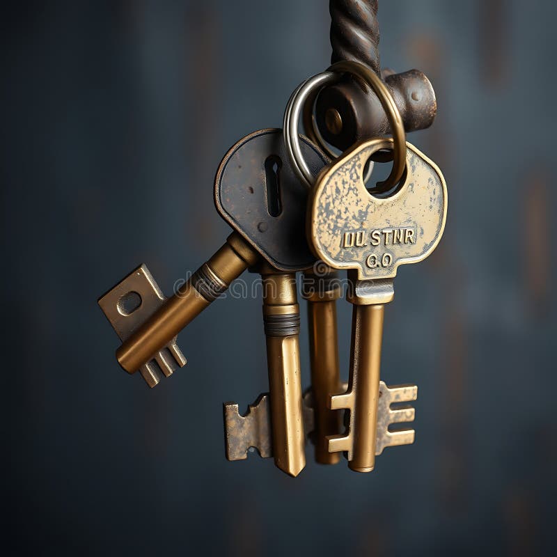 A Set of Aged Brass Keys on a Rusty Keyring Stock Illustration ...