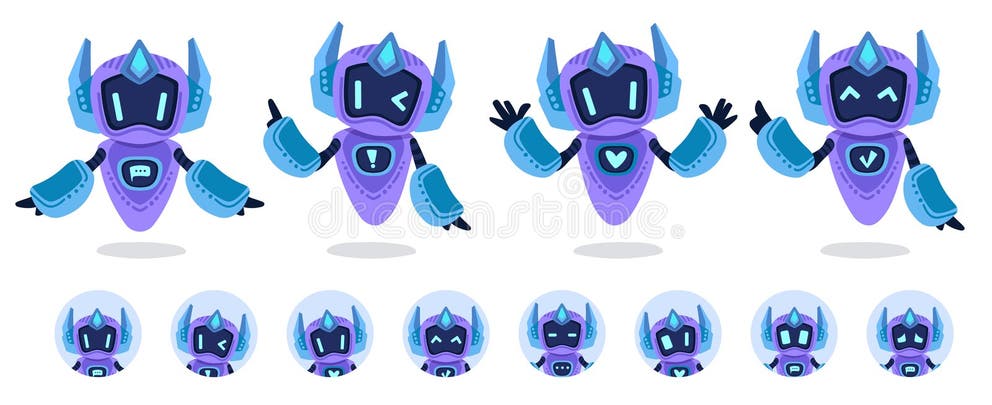 Set of Ai Agent Chatbots. AI Servers Technology. Cute Mascot in Various Pose Stock Vector ...