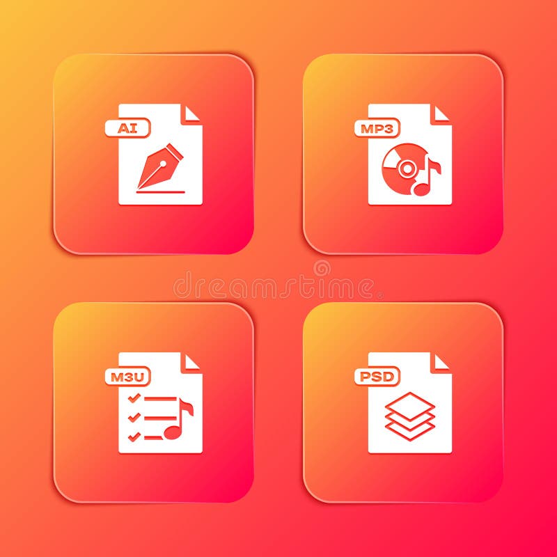 Set AI File Document, MP3, M3U and PSD Icon. Vector Stock Vector ... Set AI File Document, MP3, M3U and PSD Icon. Vector Stock Vector ...