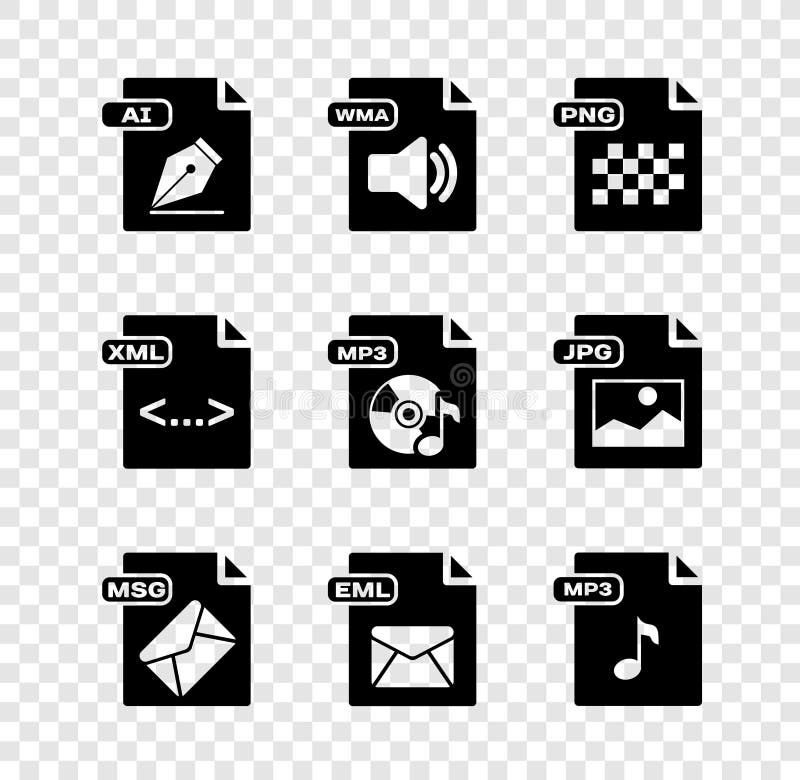 Set AI File Document, WMA, PNG, MSG, EML, MP3, XML and Icon. Vector ... Set AI File Document, WMA, PNG, MSG, EML, MP3, XML and Icon. Vector ...