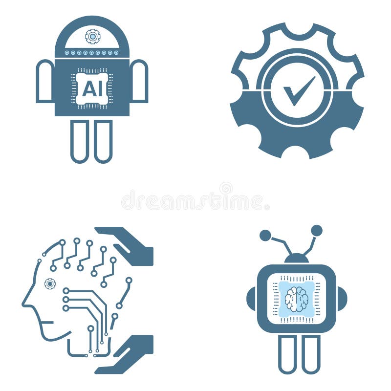 Set of 4 AI Icons, Symbols. Groups of Artificial Intelligence Line ...